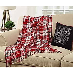 SARO LIFESTYLE Red Plaid Throw Blanket, 50" x60, TH648.R5060