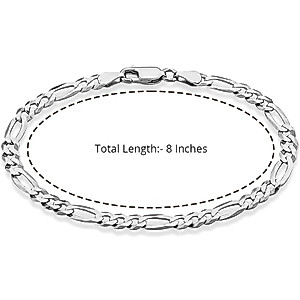 LeCalla Solid 925 Sterling Silver Italian 5 MM Diamond-Cut Figaro Chain Bracelet for Men 8 Inches