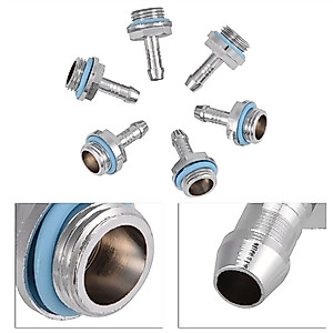 6Pcs G1/4" Barb Fitting Adapter, OD 6mm PC Water Cooling Barb Fitting Two-Touch G1/4 Thread Soft Tube Hose Barb Fitting Connector Barb Fitting for PC Water Cooling Tube System(7.5mm)