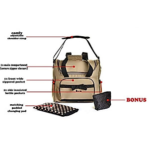 Diaper Bag Tote Neutral Beige Color Changing Mat Roomy Waterproof Stylish and Durable Mom Bag for Baby