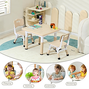 IFLETH Kids Table, Toddler Table and Chair Set, Height-Adjustable Kids Table and Chairs with 23.5''Lx23.5''W Graffiti Desktop, Table Chair for Ages 3-8, Child Table and Chair Set