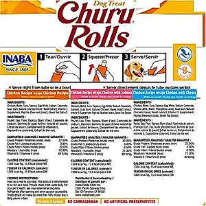 INABA Churu Rolls for Dogs, Grain-Free, Soft/Chewy Baked Chicken Wrapped Churu Filled Dog Treats, 0.42 Ounces Each Stick| 24 Stick Treats Total (8 Sticks per Pack), 3 Flavor Variety Pack (24 Sticks)