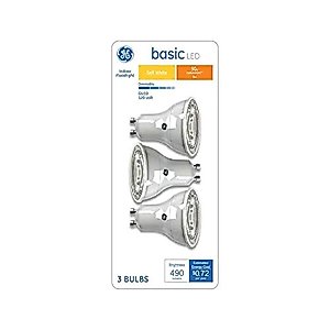 GE Basic 3-Pack 50 W Equivalent 2700k Warm White Mr16 LED Light Fixture Light Bulbs GU10 pin Base 120V Light Fixture Light Bulbs