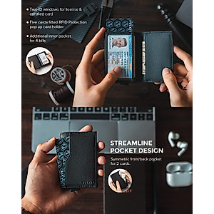 VULKIT Card Holder Wallet for Mens with ID Windows RFID Blocking Pop Up Wallet Slim Leather Wallet Holds Up to 12 Cards Men's Card Case, Black