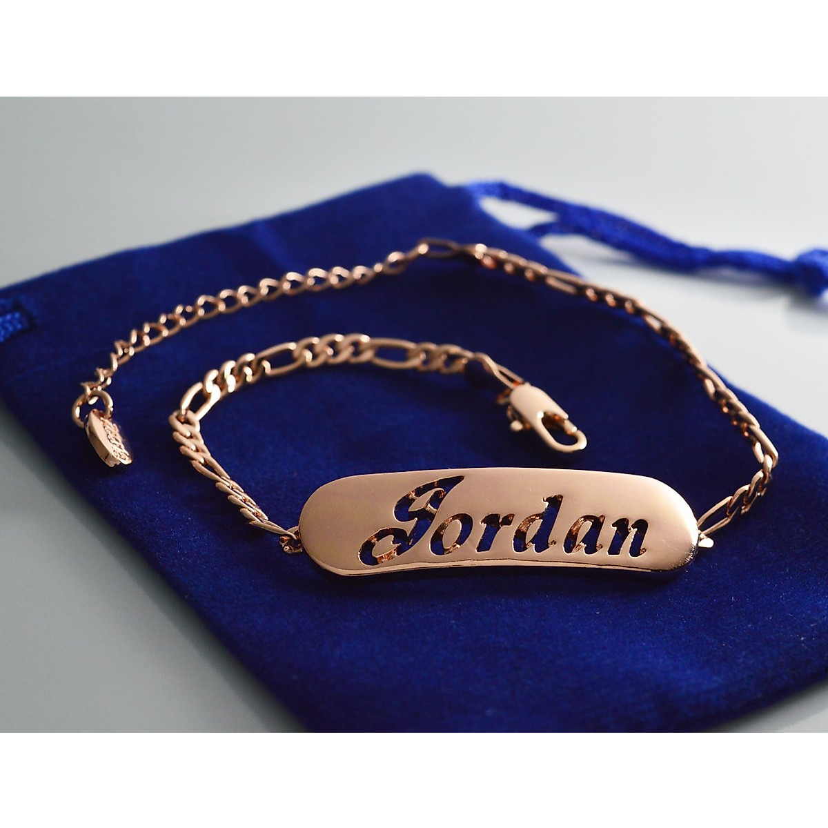 Zacria Jordan Name Bracelet 18K Rose Gold Plated Personalized - Jewelry Gift Women, Girlfriend, Mother, Sister, Friend, Gift Bag & Box