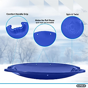 Superio Round Snow Saucer Sleds- 26” Plastic Disc Sleds for Kids and Adults- Heavy Duty Sled Discs with Handles for Downhill Sledding, Winter Outdoor Sports, (Red, Blue)