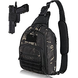DBTAC Tactical Bag Shoulder Chest Pack with Sling for Concealed Carry of Handgun (Black Camo)