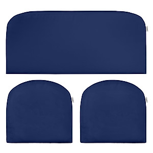 RSH DECOR: 3-Piece Foam Wicker Cushion Set | 41 x 19 & 19 x 19 | All-Weather Spun Fabric | Water-Resistant | Outdoor Loveseat & U-Shape Cushions for Patio Furniture | Navy Blue