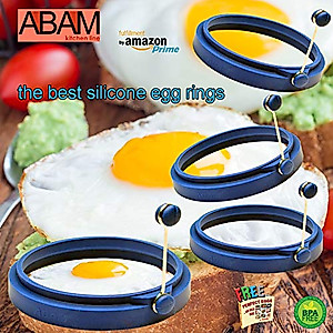 PROFESSIONAL Silicone Egg Ring- Pancake Breakfast Sandwiches - Benedict Eggs - Omelets and More Nonstick Mold Ring Round, Blue (4-pack)