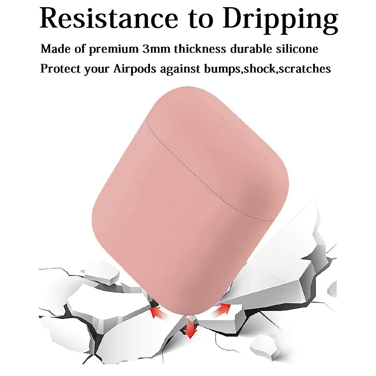 Airpods Case No Keychain,AirPods Case Cover,Full Protective Silicone AirPods Accessories Skin Cover,Compatible with Airpods 1 & 2 Case,Front LED Visible,Supports Wireless Charging(Pink)