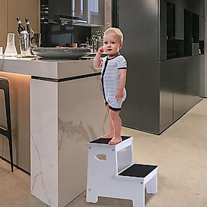 Kids Step Stool White Stepping Stool 2 Step Stools for Toddlers Bathroom Kitchen Counter Sink Wooden Step Stool Portable Baby Childrens Wood Toddler Foot Bed Step Stool Kids Potty Training Stool