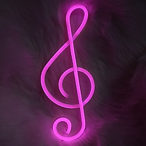 Music decor Neon Sign - LED Neon Lights Wall Decoration, USB or Battery Powered Creative Music Symbol Night Light Bedroom Living Room Girl Room Decor Bar Party Birthday Gift (Pink)