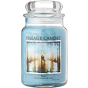 Village Candle Rain Large Glass Apothecary Jar Scented Candle, 21.25 oz, Blue