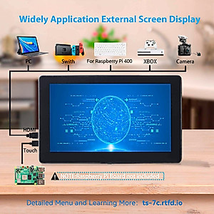 SunFounder 7 Inch Touchscreen for Raspberry Pi 5 Capacitive Screen IPS Monitor LCD Display Supports HDMI USB-C for Raspberry Pi 5 4B 3B+ 2 Model B Windows with Bracket