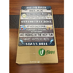 V VIBEPY All Over Printed Hot Tub Rules Metal Sign 12x16 Inches, Hot Tub Sign, Funny Rules Sign, Bathroom Metal Sign, Decorations Sign, Outdoor Metal Sign, Hot Tub Rules Sign (Hot Tub Rules)