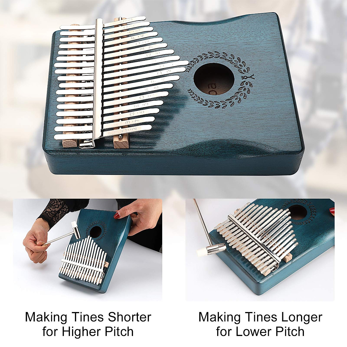 PLLTMU Kalimba Thumb Piano 17 Key Kalimba 17 Key Kalimba with Tune Hammer and Study Instruction,Mbira Thumb Piano,Kalimba Thumb Piano,Gift for Kids,Handmade with Mahogany and Ore Steel Bars