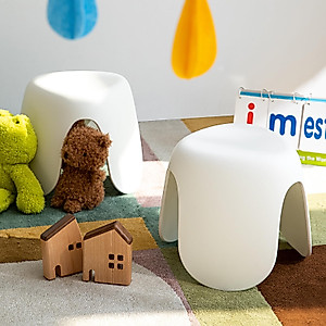 SHIMOYAMA Cream Stool, 10 Inch Kids Stool, Plastic Step Stool for Adults, Sturdy Sitting Stool, Holds Up to 220 lbs for Playroom, Bedroom, Living Room, Bathroom