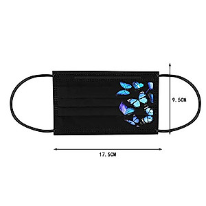 50Pcs Black Disposable Face_mask with Designs for Women Men Adults Cute Colorful Butterfly Printed Paper Face_mask