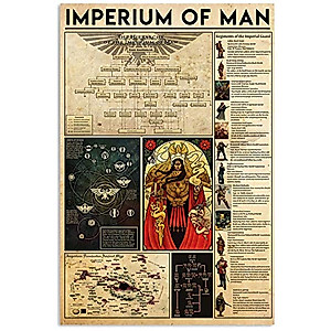 NIDIE Imperium Of Man Infographics Metal Tin Signs Warhammer 40k Lore Posters Gamer Guide Plaques Club Home Boys Bedroom Bar Wall Decor 8x12 Inches