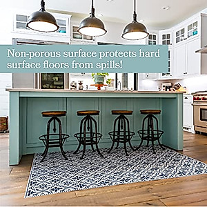 Carolina Creekhouse Scarlett FloorFlat | Decorative Vinyl Floor Covering | Lay Flat | Durable | No Curling Edges | Waterproof | Easy Clean | Wipeable | Eco-Friendly | 4’ x 6’ Mat | Blue