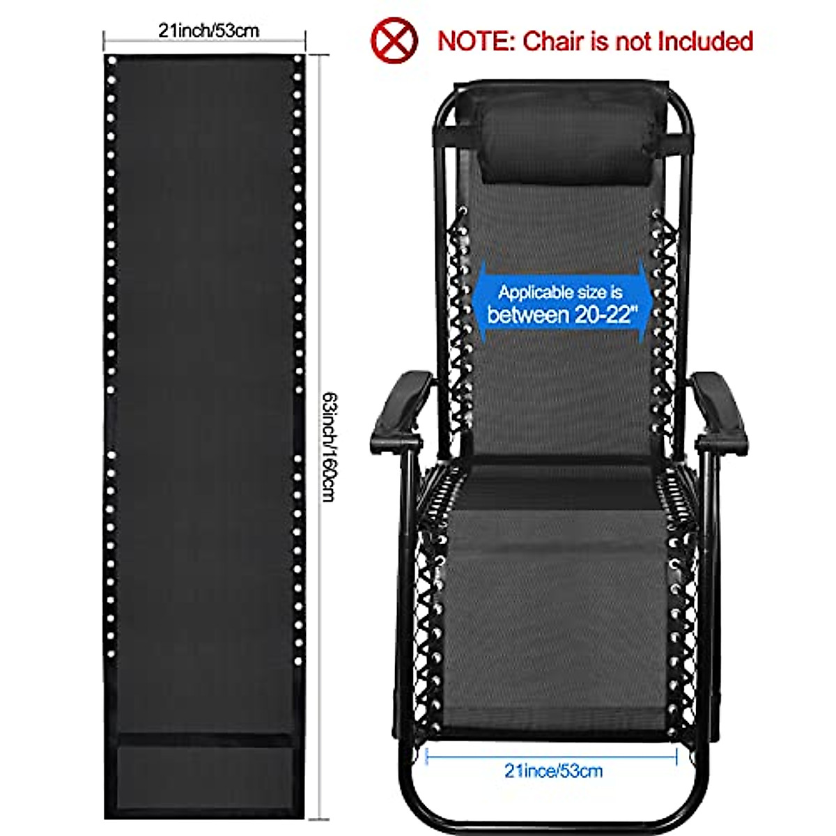 sailimu XL Zero Gravity Chair Replacement Fabric, Hook & Loop Fixed Top Sling Chair Fabric, Oversize Anti-Gravity Folding Lounge Repair Cloth Part for Outdoor Patio Beach Pool Lawn 63x21 Inches