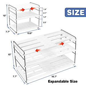 Vibrille Expandable Water Bottle Organizer for Cabinet - Height Adjustable 3-Shelf Water Bottle Storage Holder Rack for Kitchen Organization, White