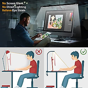 Quntis LED Desk Lamp, Eye-Care Architect Clamp Desk Lights for Home Office, 31.5'' Wide Bright Office Lighting with Auto-Dimming, Dimmable Table Light, 2H Timer Task Lamp for Workbench Monitor Drawing