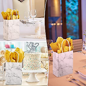 50 Pack Marble White Paper Bags Gift Bags Bulk A4 Double Sided Glitter Gold Tissue Paper Small Gift Bags with Tissue Paper Set for Wedding Birthday Baby Shower, 5.91 x 4.33 x 2.36 Inch (Gray White)