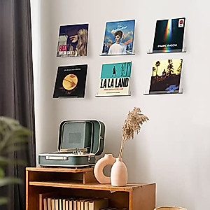 6 Pack Vinyl Record Display Shelf with Record Outer Sleeves, LASZOLA 3 Size Acrylic Record Wall Mount Holder Display Rack Clear Floating Shelves with Album Protector Sleeves - 7inch, 12inch, 15inch