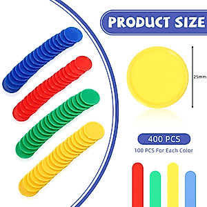 Skylety 400 Pieces Plastic Poker Chips 4 Colors 1 Inch Small Learning Counters Blank Chips Card for Game Play Counting Learning Math Reward(Red, Blue, Green, Yellow)