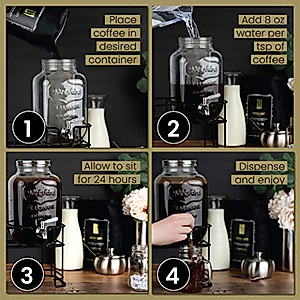 Gallon Cold Brew Coffee Maker Dispenser - 4 Quart Strong Glass Container with Stainless Steel Spigot Dispenser, Metal Filter and Airtight Metal Lid -for Large Batch Cold Brewing by kitchentoolz