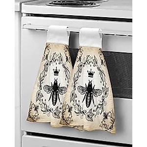 Bee 1Pcs Hanging Hand Towels Absorbent Hand Towel Soft Thick Oven Towel Tea Bar Dish Cloth Dry Towel for Kitchen Bathroom 18x14inch Home Decor, French Bee Garden Vintage Queen Floral