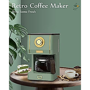 Amaste Drip Coffee Maker, Coffee Machine with 25 Oz Glass Coffee Pot, Retro Style Coffee Maker with Reusable Coffee Filter & Three Brewing Modes, 30minute-Warm-Keeping, Matcha Green