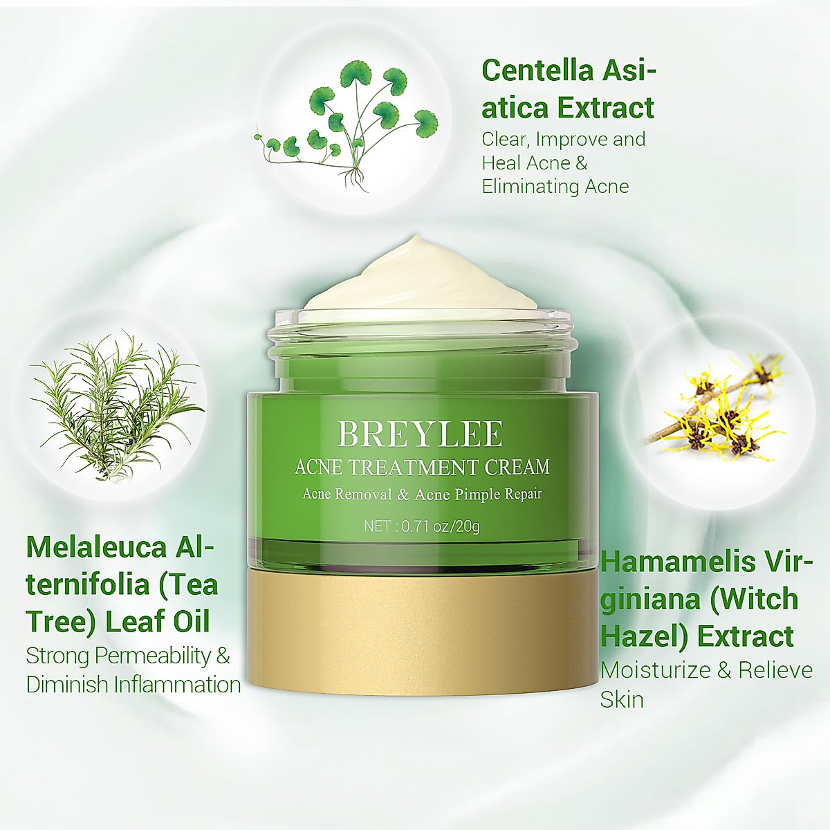 BREYLEE Acne Treatment Cream, Tea Tree Oil Acne Cream for Clearing Severe Acne, Breakout, Remove Pimple and Repair Skin (20ml,0.7oz)