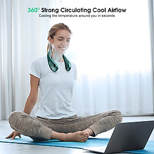 Neck Fan, 5000mAh Foldable Bladeless Neck Fans Portable Rechargeable, 3 Speeds Adjustment 360° Cooling Airflow, Hands Free Wearable Personal Fan, USB Powered, Portable Fan for Travel Outdoor-Green