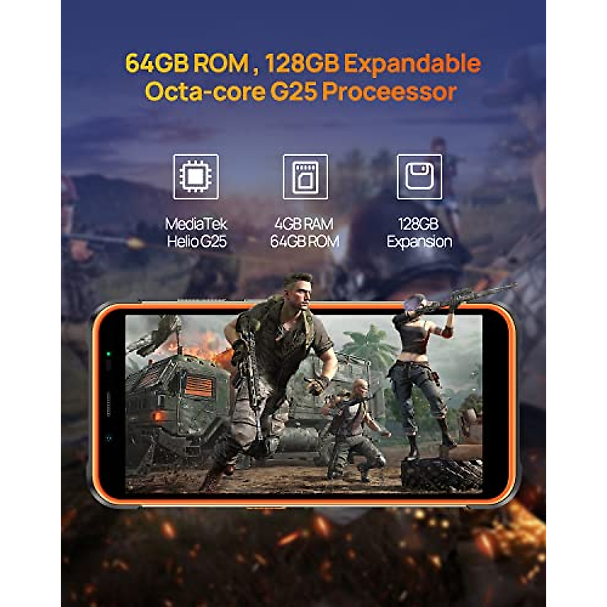 Ulefone Power Armor 16 Pro Rugged Smartphone, 9600mAh Battery, 122dB loudest Speaker, Android 12 4GB+64GB Rugged Phone, 16MP Rear Camera, Built-in Glare Flashlight, 5.93" HD+ Screen, Dual SIM 4G-Black
