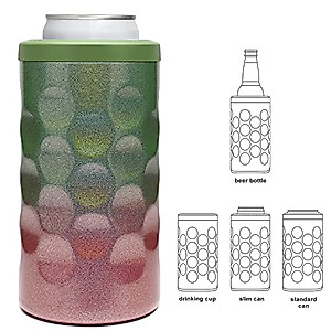 4-IN-1 Can Cooler for 12 oz Slim Cans | 12oz Standard Cans | 12oz Beer Bottles, Stainless Steel Double-walled Vacuum Insulated Drink Holder