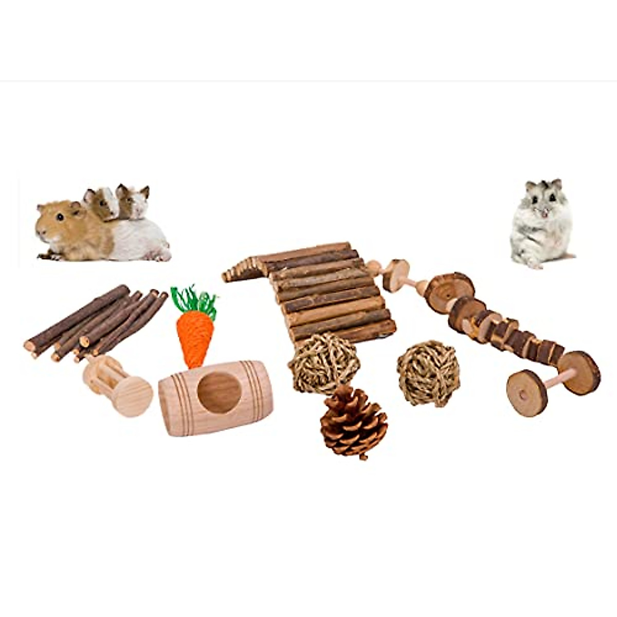 Neakomuki Hamster Toys 11 Pack Guinea Pig Toy for Teeth Care Natural Wooden Hamster Chew Toys and Accessories for Syrian Dwarf Hamster Squirrels Rats Chinchillas Parrots Gerbils Bunnies
