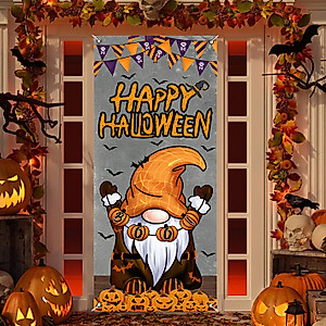 NEZFOR Halloween Door Cover Halloween Happy Decoration, Terrifying Halloween Party Dwarf Dwarf Decoration Corridor Decoration Banner Outdoor Halloween Party Decoration Window Wall (29.5X71 inches)