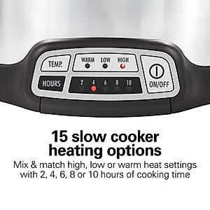 Hamilton Beach 6 Quart Programmable Slow Cooker With Flexible Easy Programming, 5 Cooking Times, Air Fry Lid with 4 Settings, Dishwasher-Safe Crock, Silver (33061)
