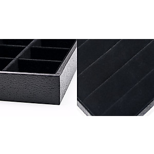 Elsjoy Set of 3 Large Black Jewelry Trays, 13.8" x 9.5" Stackable Velvet Jewelry Organizer Tray Drawer Jewelry Storage, Divided Ring Organizer Tray for Necklace, Earrings, Bracelet