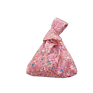 Chezi Women's Japanese Style Floral Cotton Knot Bag Small Size Canvas Tote (pink)