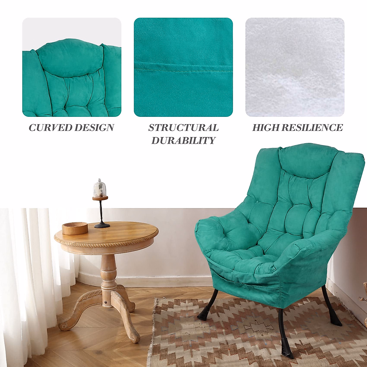 Superrella Modern Soft Accent Chair Living Room Upholstered Single Armchair High Back Lazy Sofa (Teal)