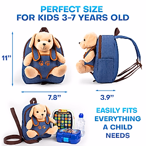 Cute Dog Toy Toddler Backpack with Leash – Kids Stuffed Animal Toy Backpack for Boy Girl – Kids Backpacks for Boys and Girls 2 3 4 5 Years Old with Plush Toy (Puppy)