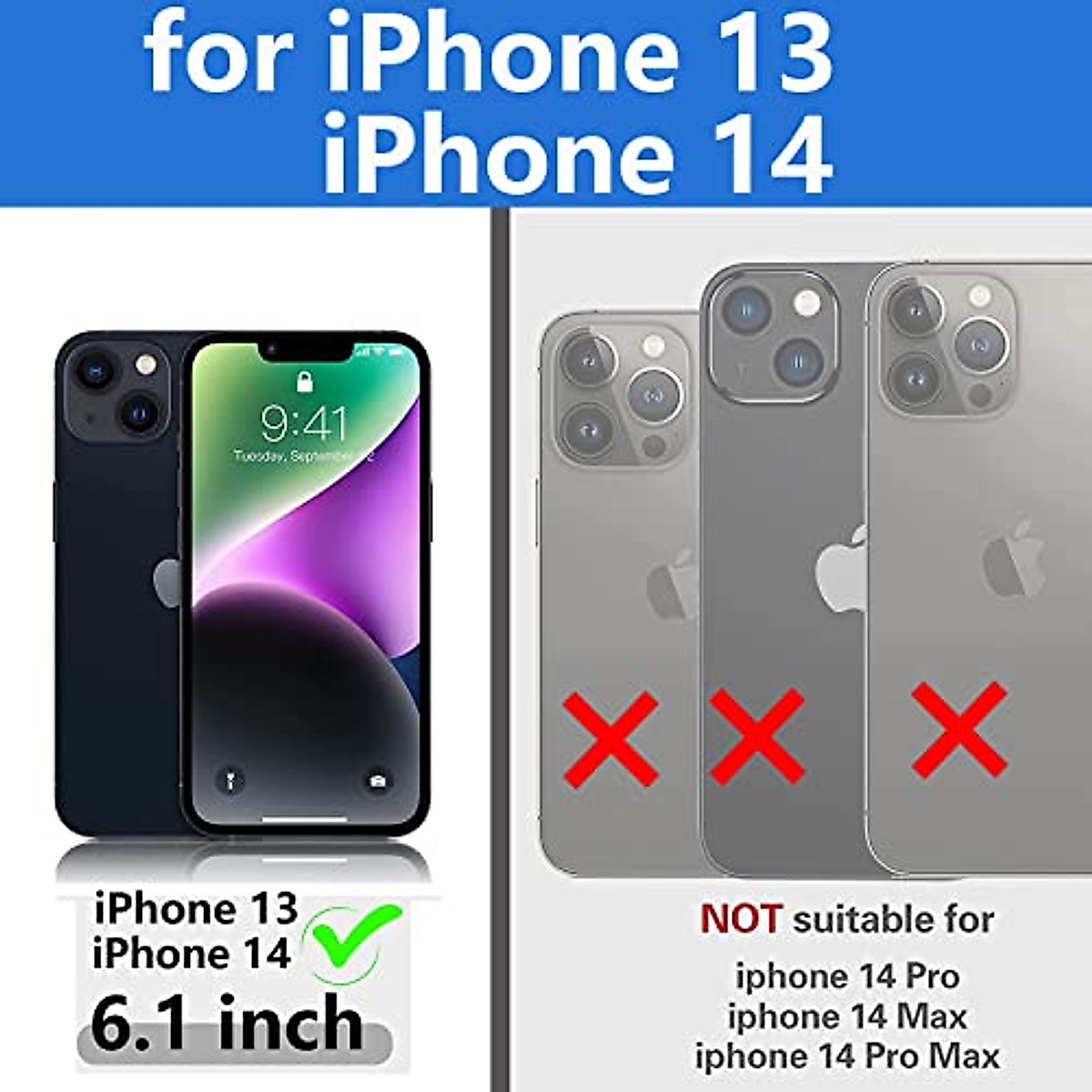 Warsia for iPhone 14 Case, iPhone 13 Case, with Screen Protector, Heavy-Duty Tough Rugged Shockproof Protective Case for iPhone 14/13, Black