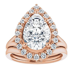Pear Moissanite Engagement Ring Set 3 CT Handmade 10K Solid Rose Gold Rings for Women Solitaire Colorless Diamond Anniversary Halo Bridal Wedding Ring Proposal Gifts VVS1 Colorless