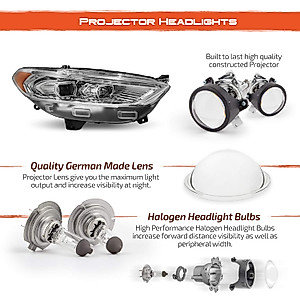 AKKON - For 2013-2016 Ford Fusion LED DRL Chrome Bezel Dual Projector Headlight Switchback Signal Lamp Assembly Left + Right