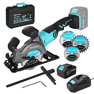 DURATECH Mini Circular Saw, 20V 4-1/2" Cordless Circular Saw with 4.0Ah Battery, Fast Charger, 3 Saw Blades, 3600RPM, Max Cutting Depth 1-11/16"(90°),1-1/8"(45°), for Tiles, Wood, Soft Metal, Plastic