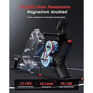 Magnetic Rowing Machine, UTRYUP Bluetooth Rower Machine for Home, Upgrade Resistance Strength with 16 Levels, Custom Widened Foot Pedals, 350 Lbs Weight Capacity