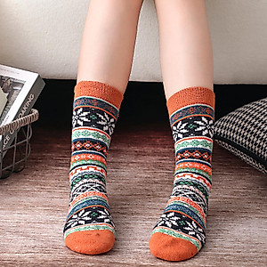 coclothy Women's 5 Pairs Thick Wool Socks, Argyle, Free Size, Cold Weather, Knit, Comfortable, Crew Length, Hiking, Socks